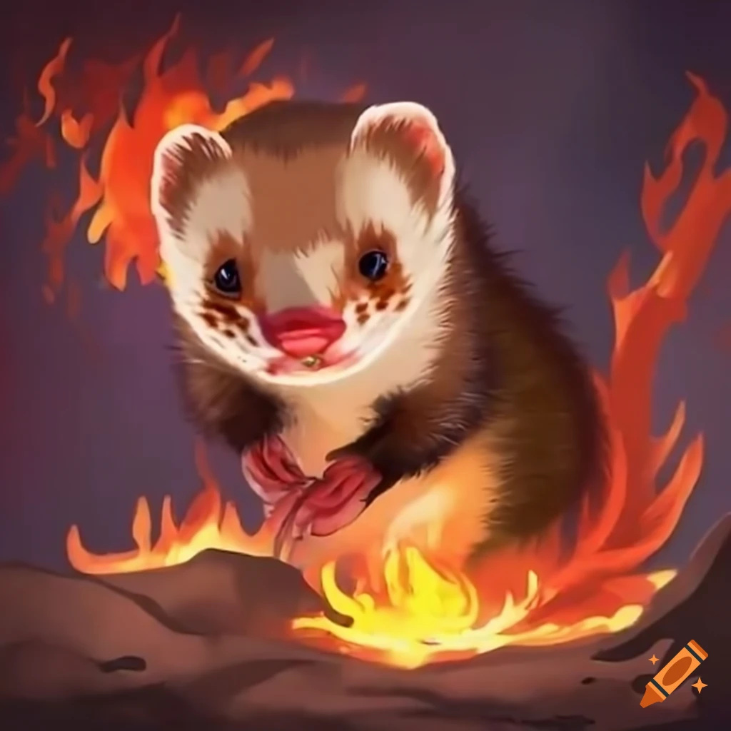 Playful ferret playing with fire on Craiyon