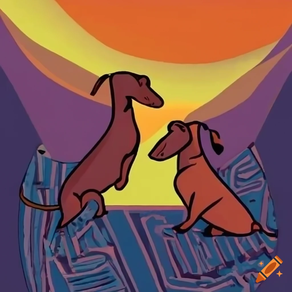 Picasso-style wiener dogs in love at sunset on Craiyon