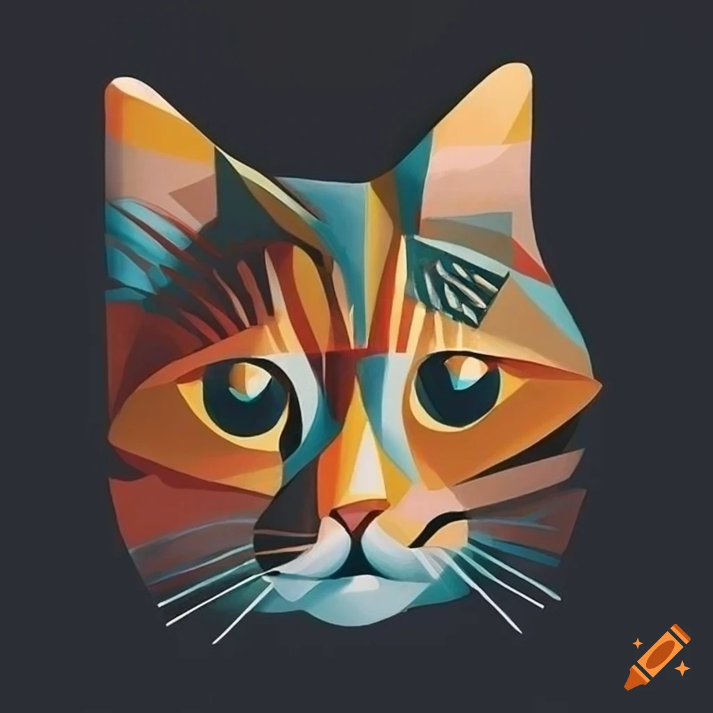 Abstract minimalist cubism cat artwork