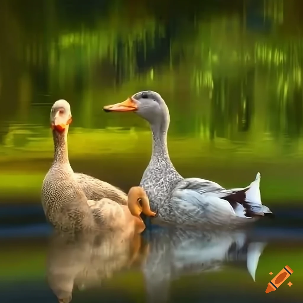 Ducks playing by the pond in the park on Craiyon