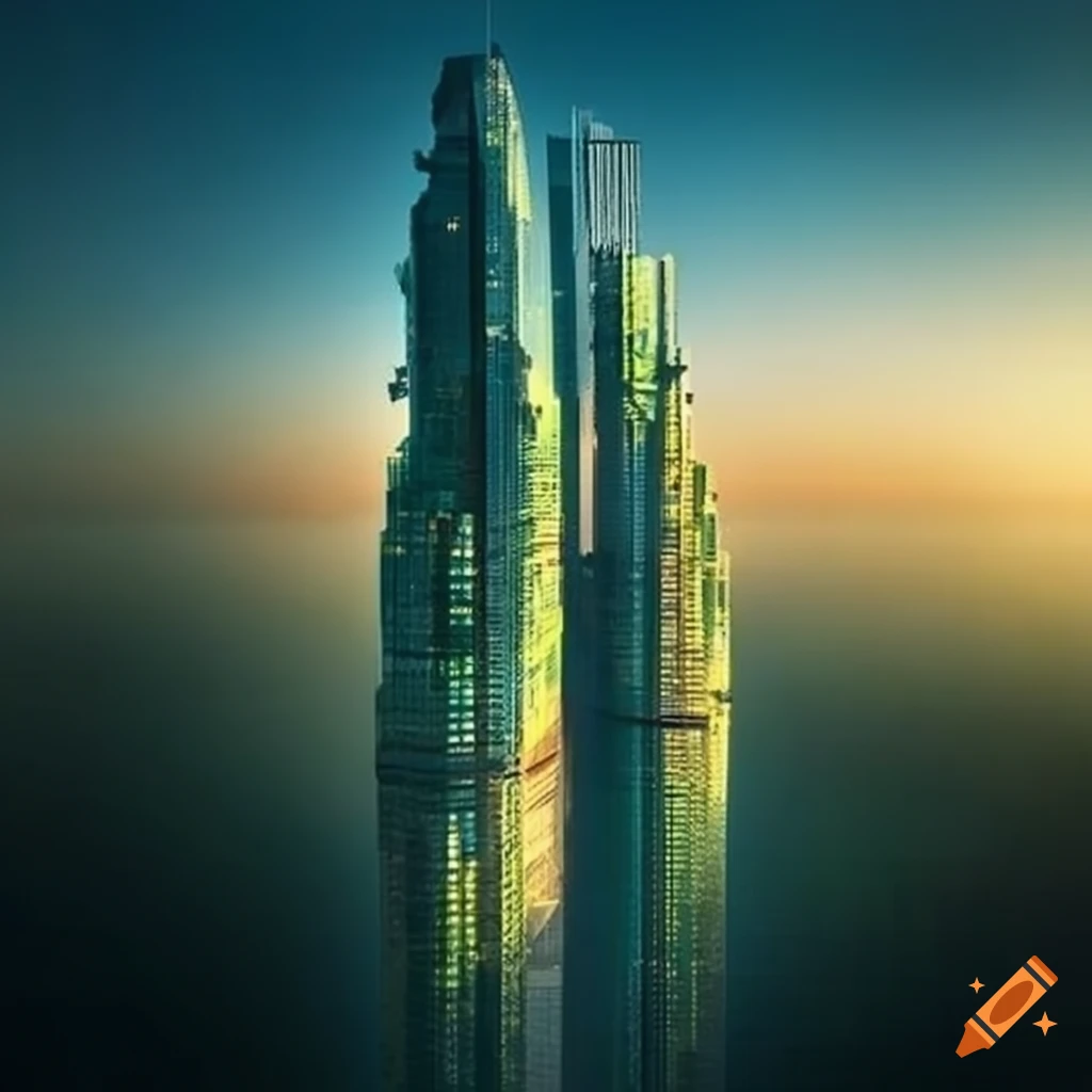 Skyscraper standing tall amidst a lush forest