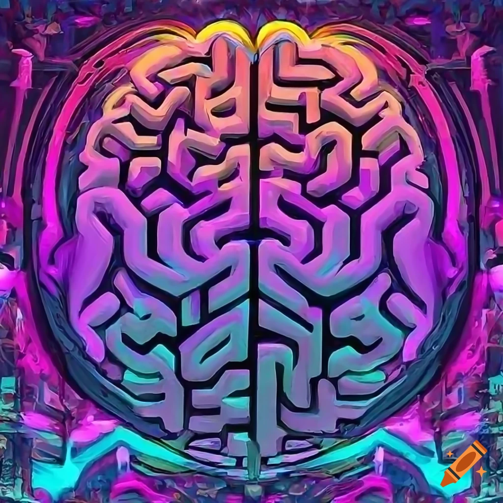 Dramatic brain maze artwork with vibrant colors on Craiyon