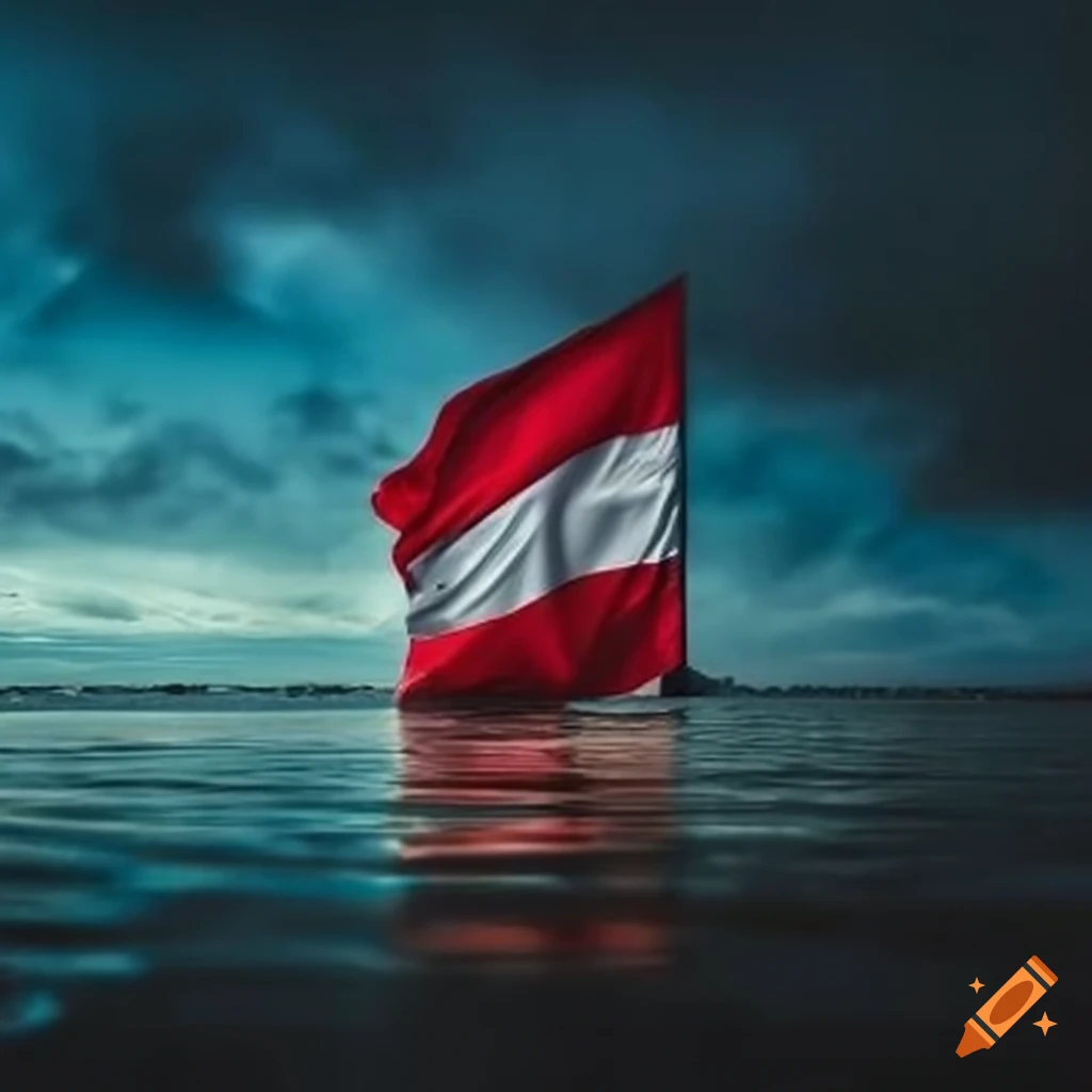 A flag floating down a river
