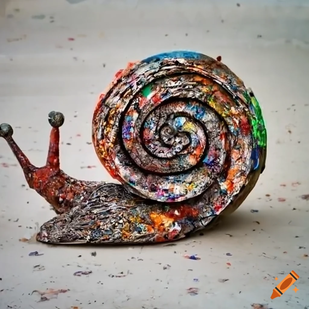 Abstract snail sculpture made from recycled materials