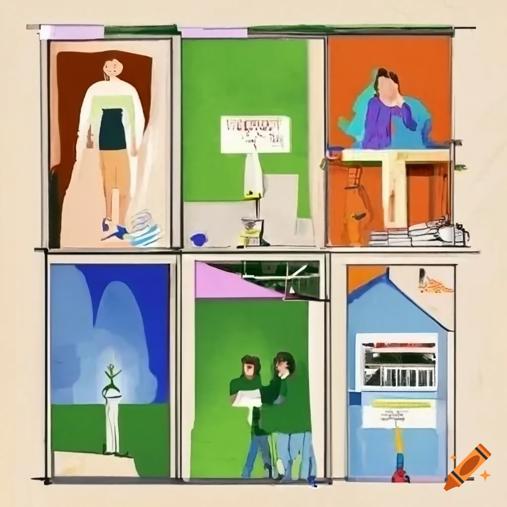 Split-screen poster showcasing energy-saving practices at work and home ...