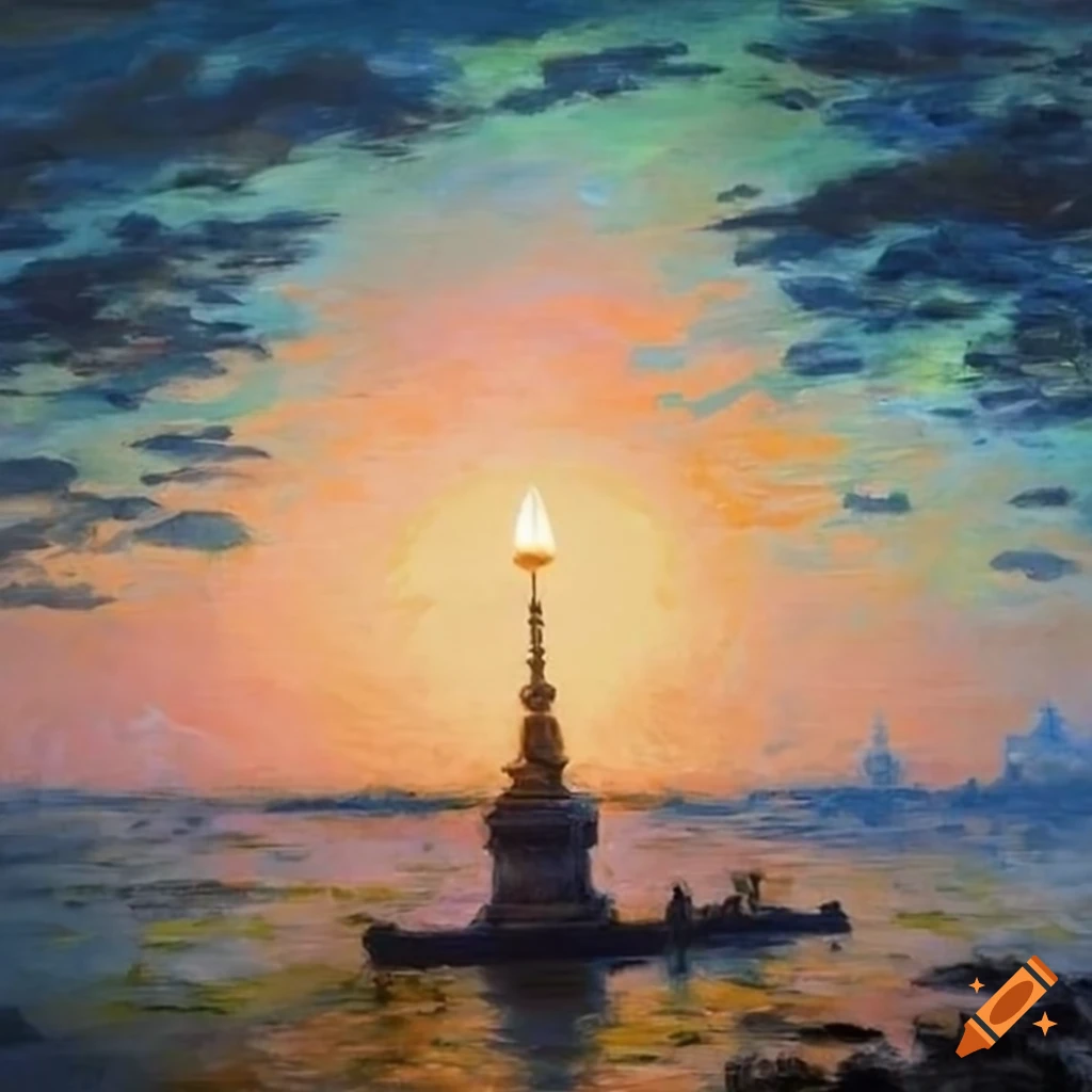 Neoclassical landscape painting with a charming house and beautiful sky