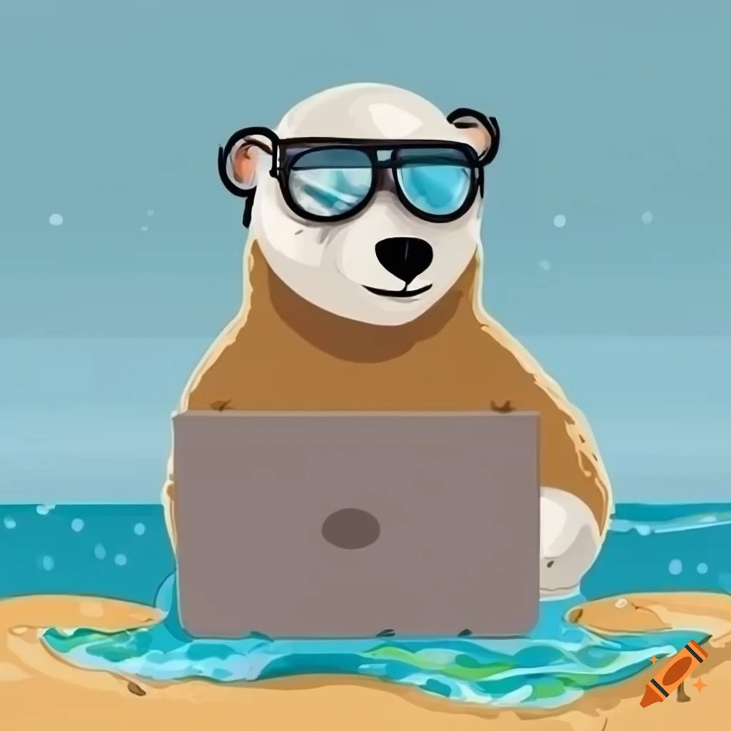 Bear with glasses using a computer on Craiyon