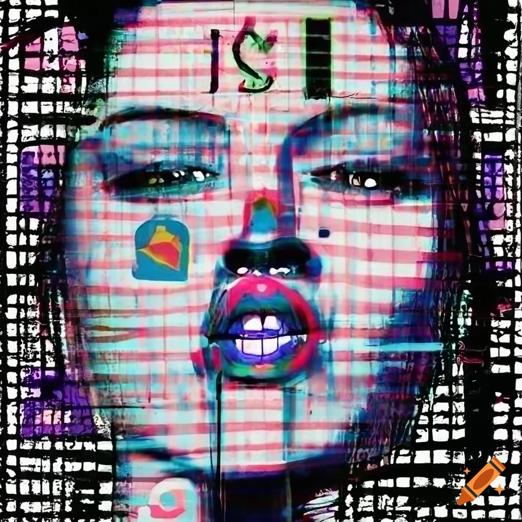 Surreal neo-pop portrait with spraypaint and grunge aesthetic on Craiyon