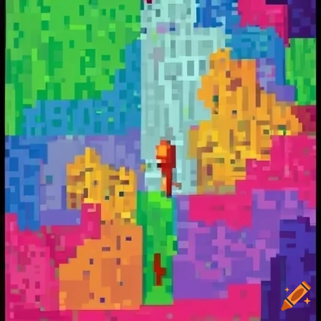 Pixel art depiction of large titans