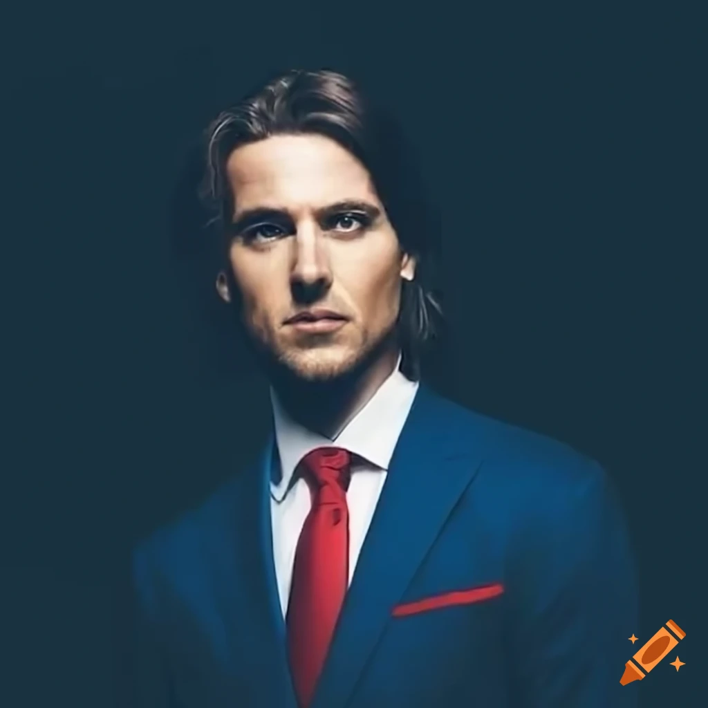 Stylish man in a blue jacket and red tie