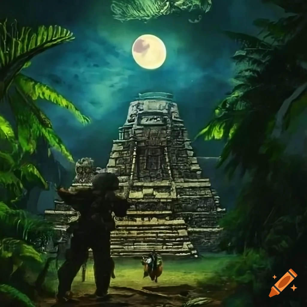 Artwork of an astronaut in an Aztec temple on Craiyon