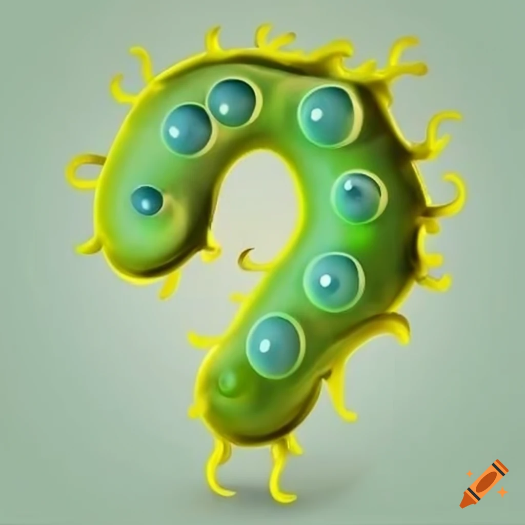 Cartoon bacteria in the shape of a question mark on Craiyon