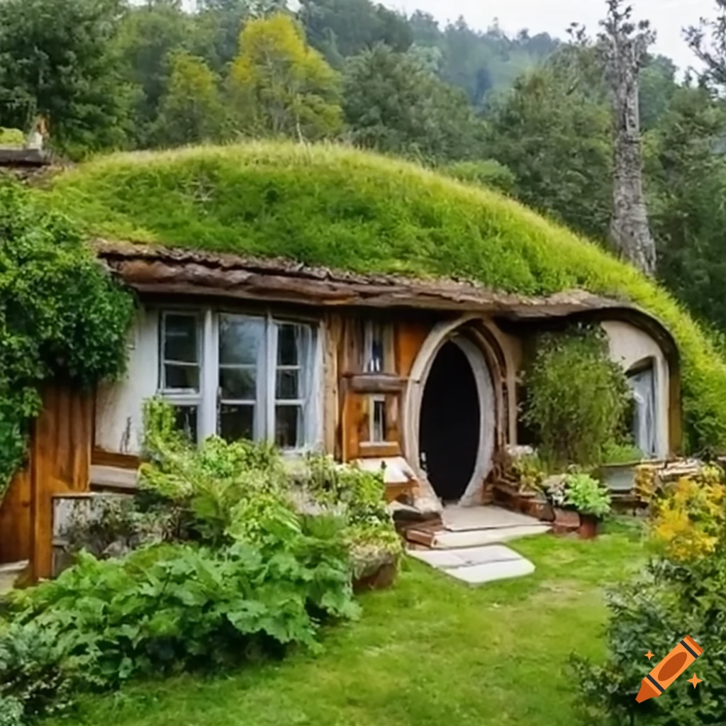 Photo-realistic image of a multi-story hobbit house on Craiyon