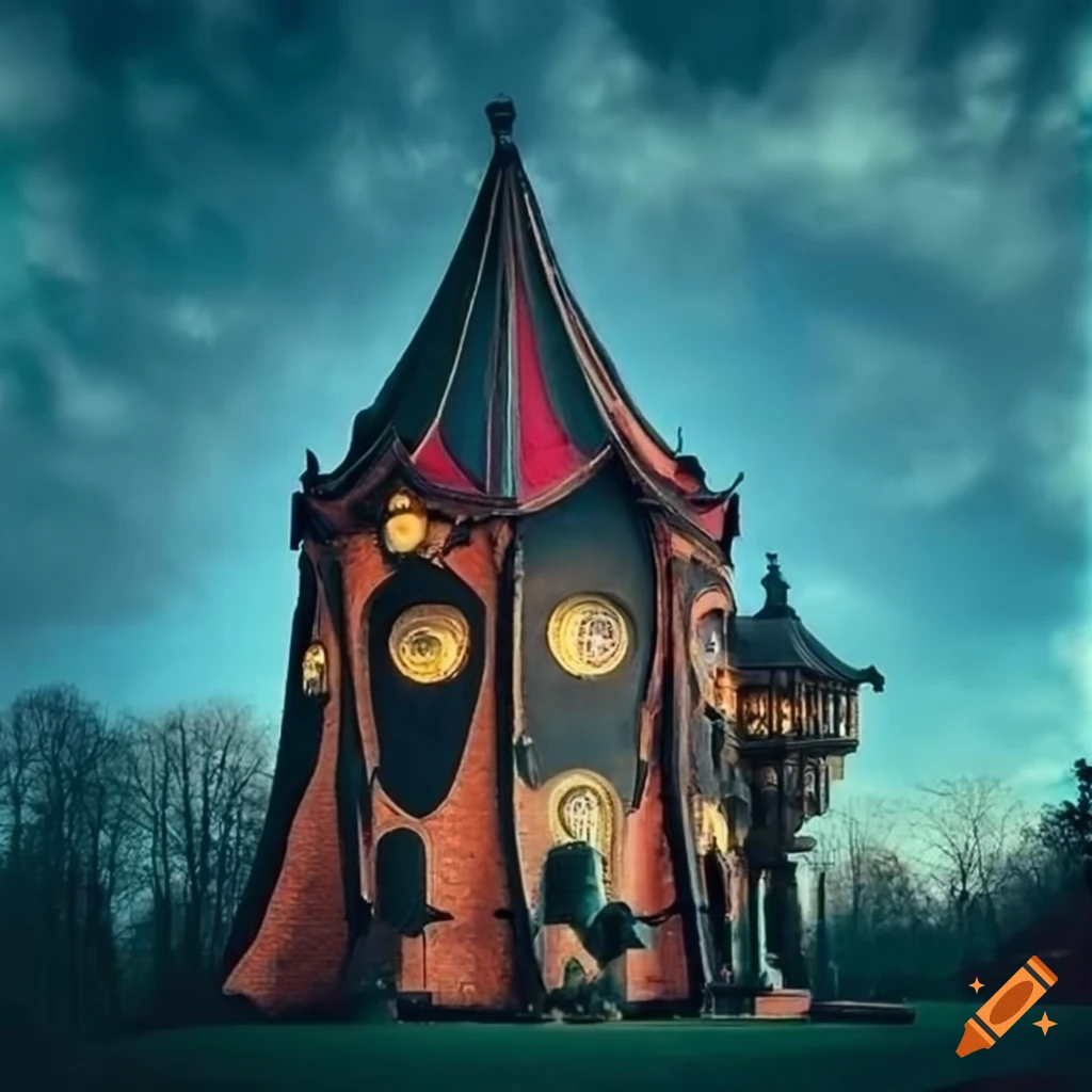 Surrealist artwork in a gothic city park on Craiyon