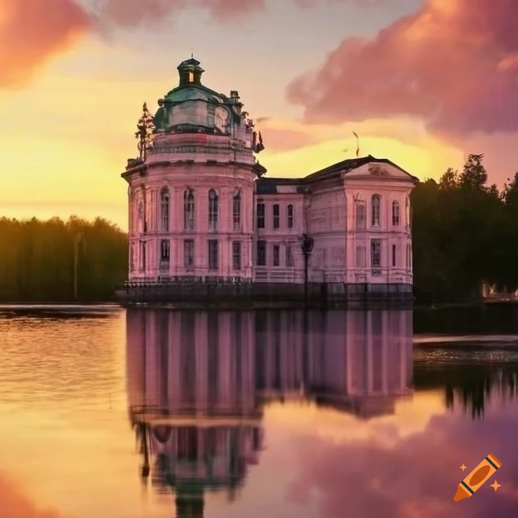 Neoclassical landscape with a river and silver balcony on Craiyon