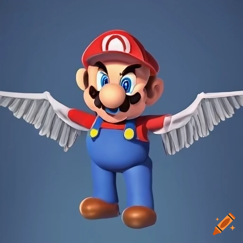 Illustration of winged mario character on Craiyon