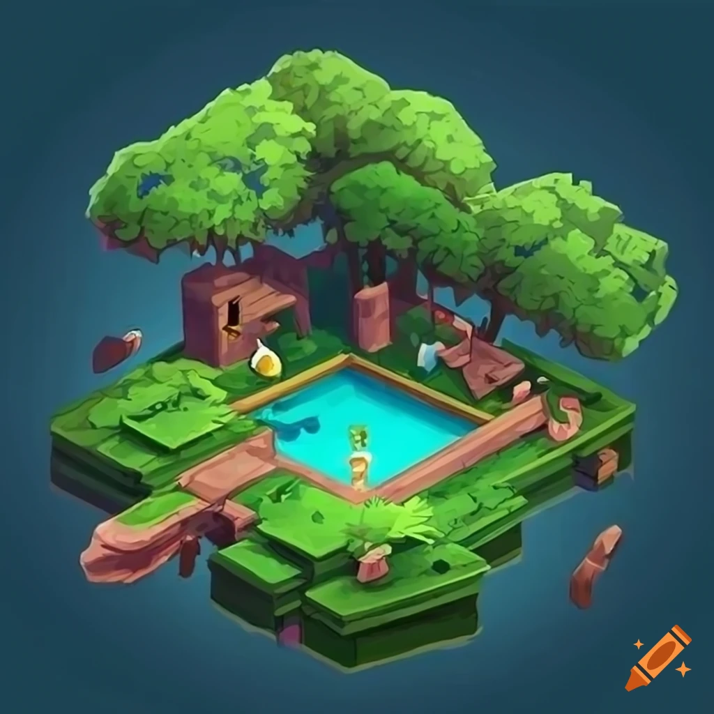Isometric game art of a banyan tree