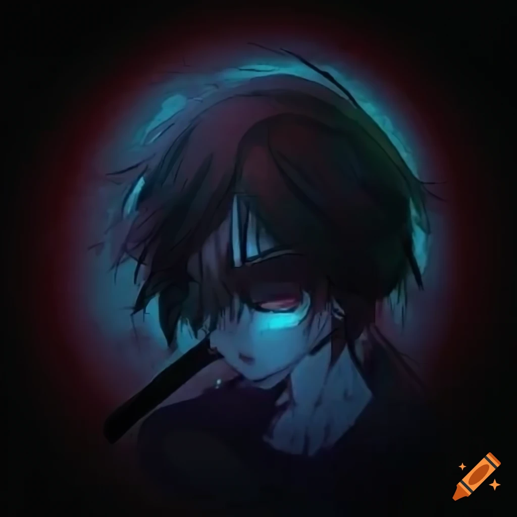 Distressed 2d anime character with red eyes on Craiyon