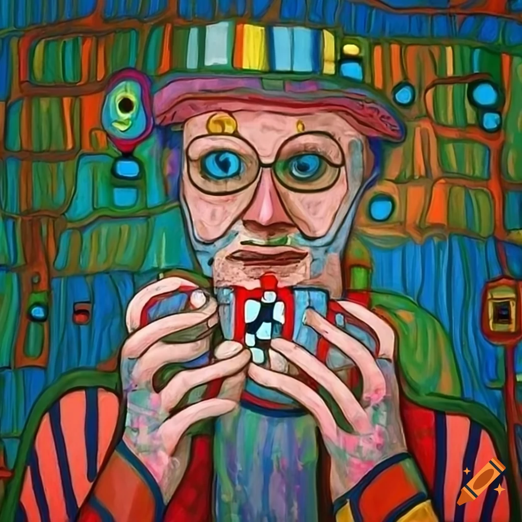 Hundertwasser-style portrait of a card player on Craiyon