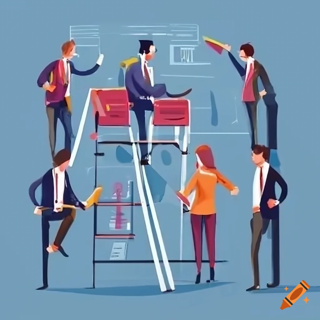 Cartoon of two people collaborating on a project on Craiyon