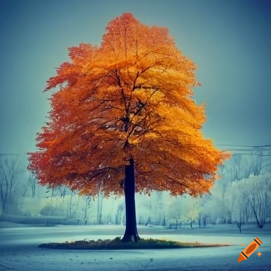 Autumn tree on a rainy day