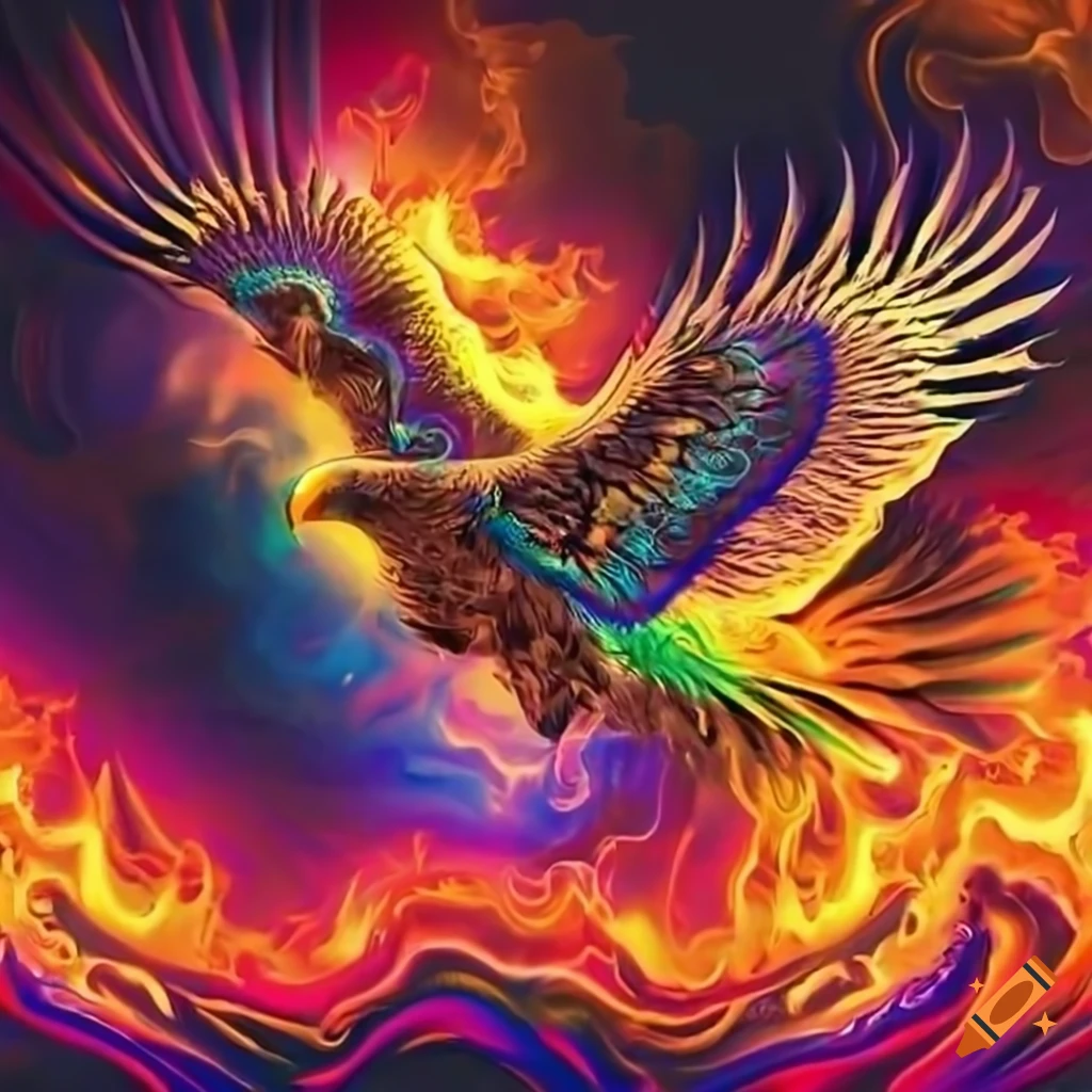 Artistic depiction of a flying eagle in flames on Craiyon