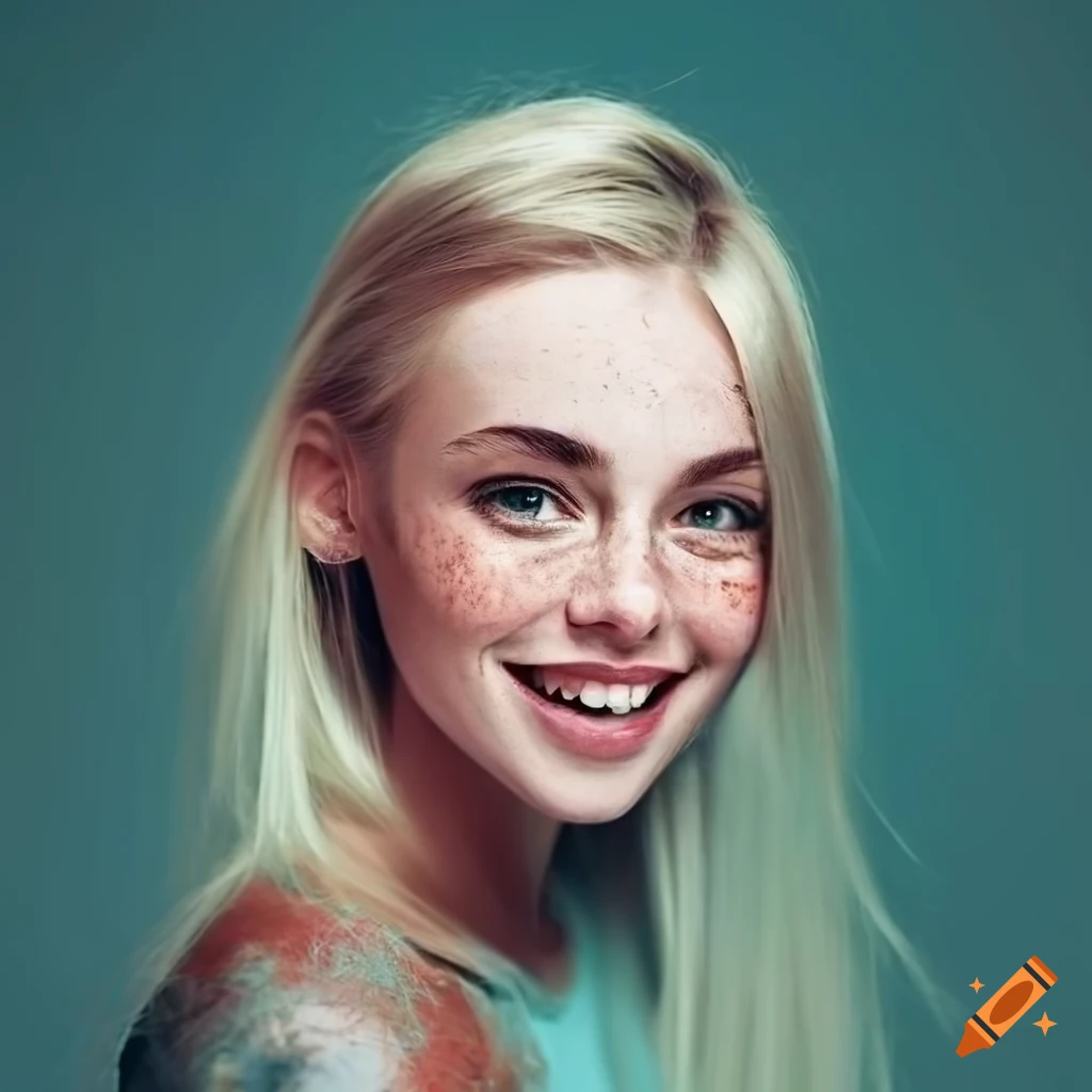 Portrait Of A Beautiful Smiling Woman With Freckles On Craiyon