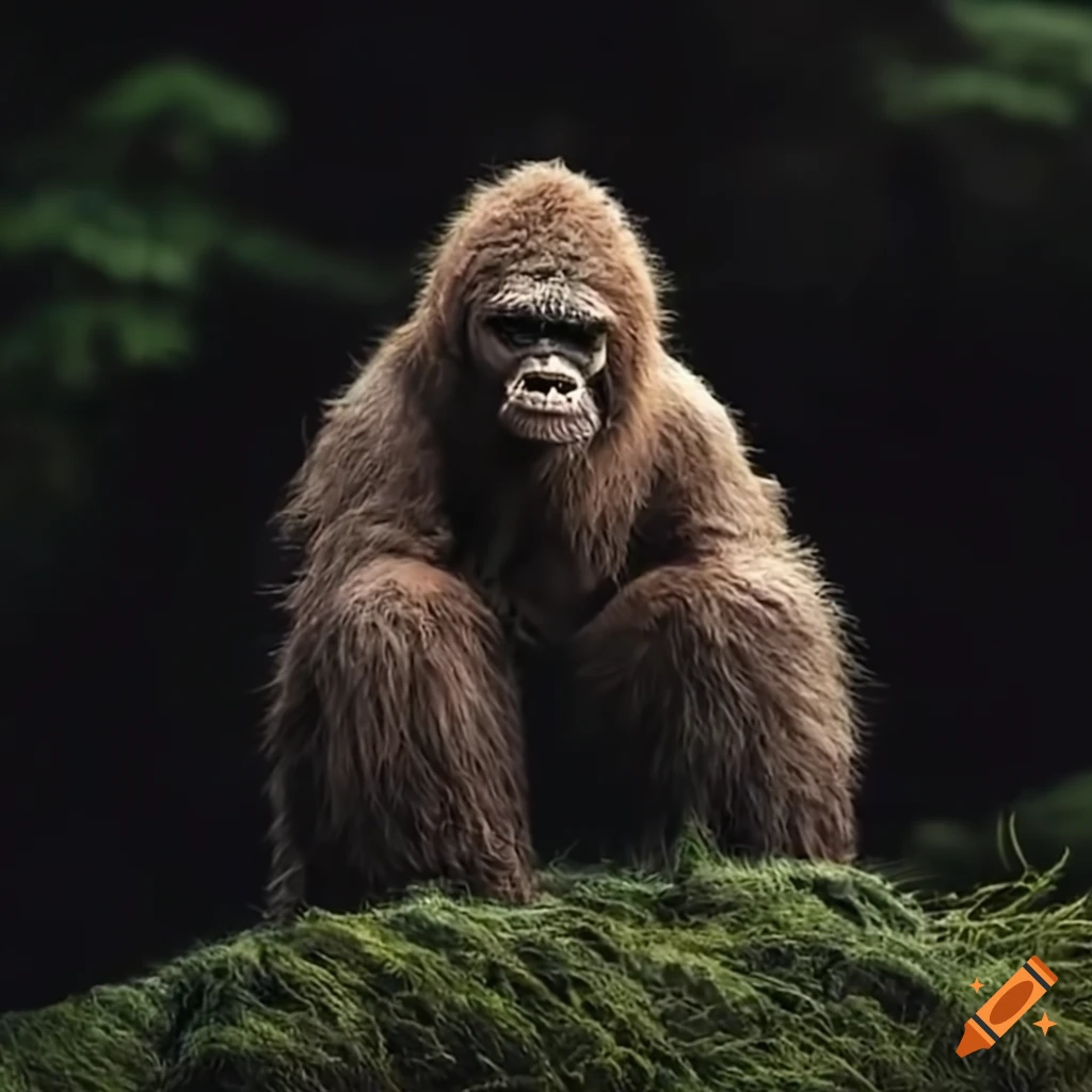 Bigfoot observing a train from a hillside on Craiyon