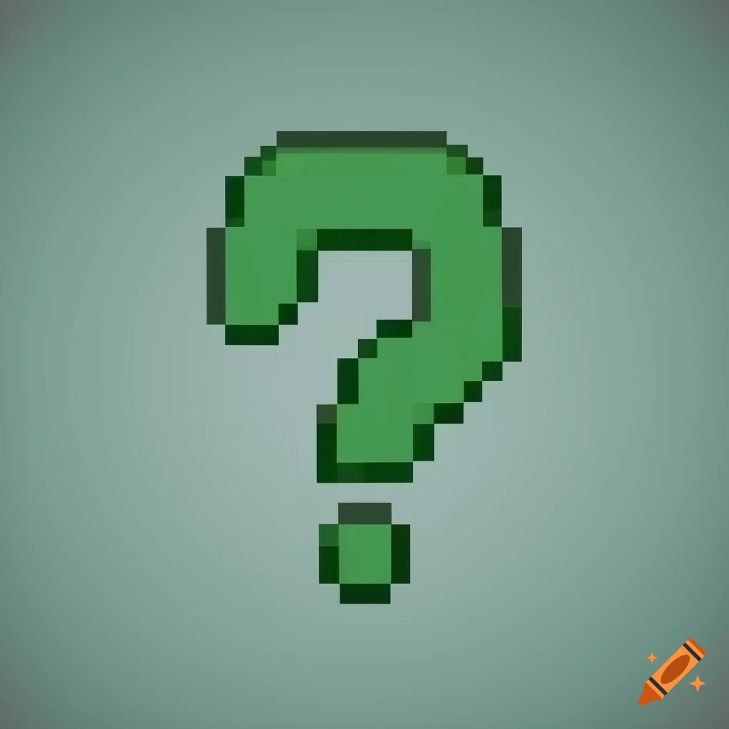 Pixel art of a green interrogation mark on white background on Craiyon