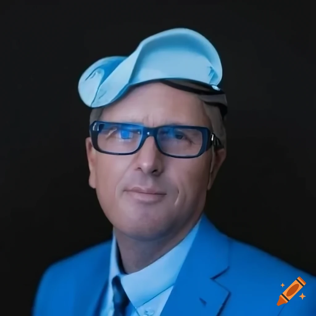 Portrait of a stylish man in a blue suit and hat