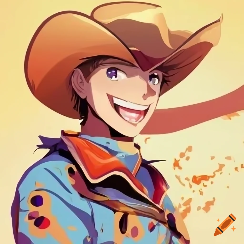 Anime-style illustration of a smiling cowboy