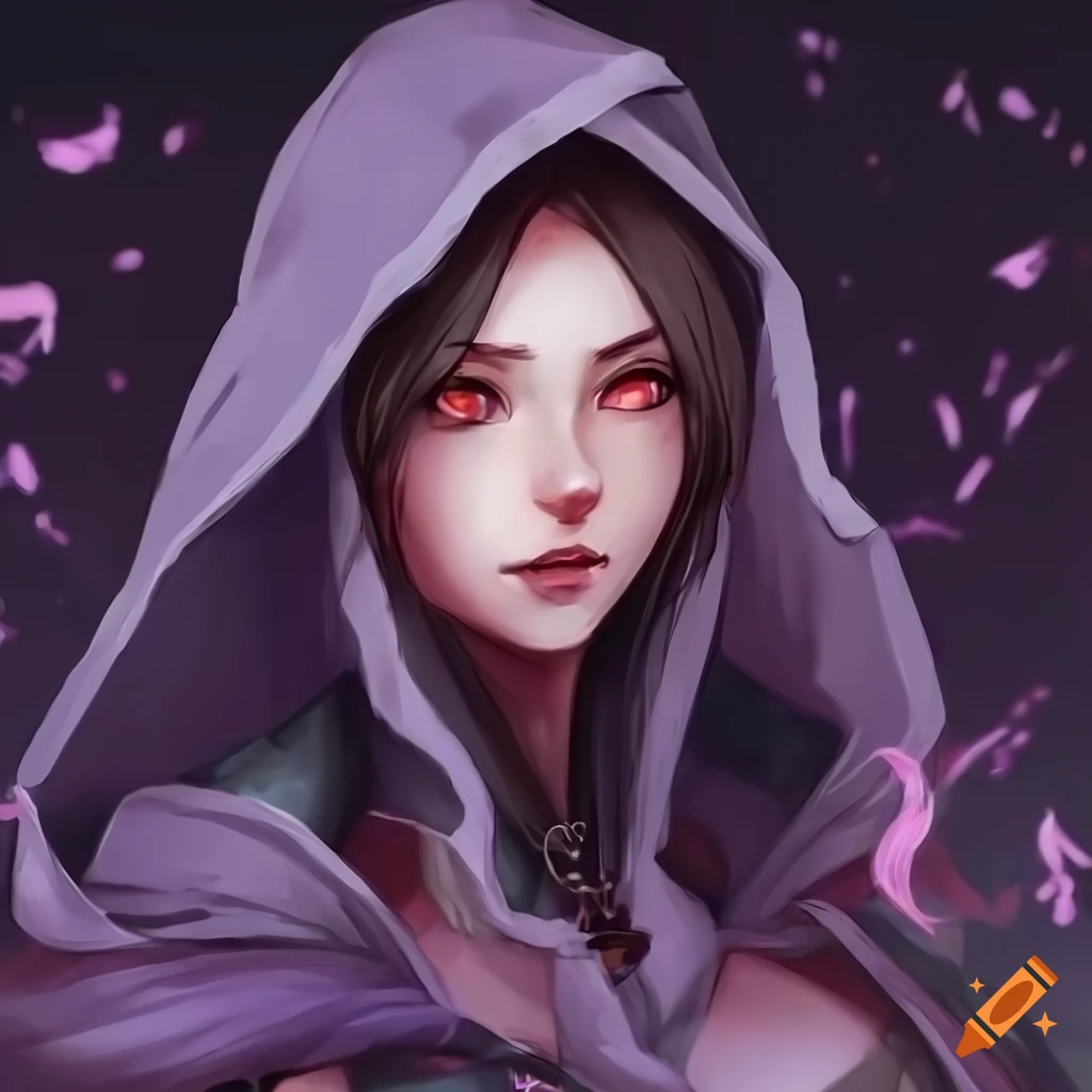Portrait of a female anime-style hooded wizard on Craiyon