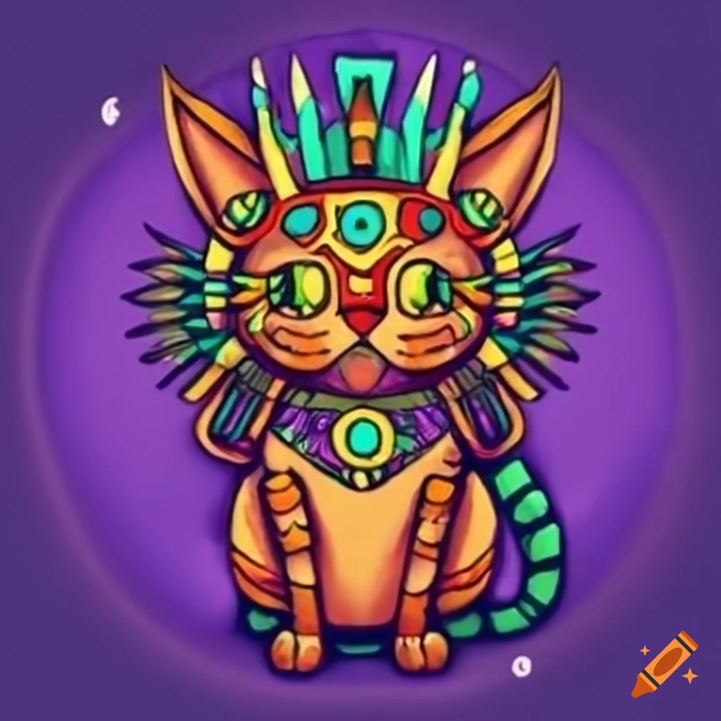 Aztec-inspired cat artwork on Craiyon