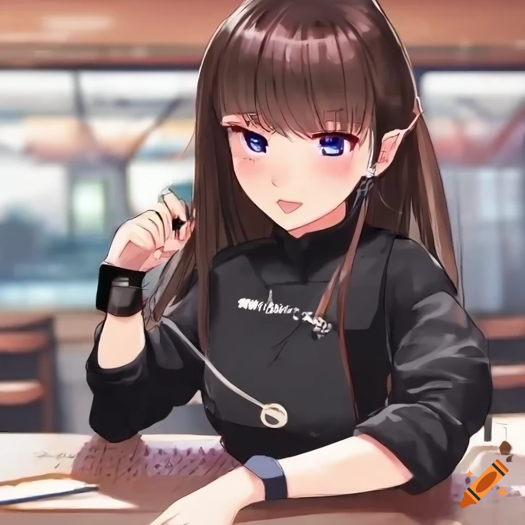 Detailed illustration of a stylish anime girl in a diner on Craiyon