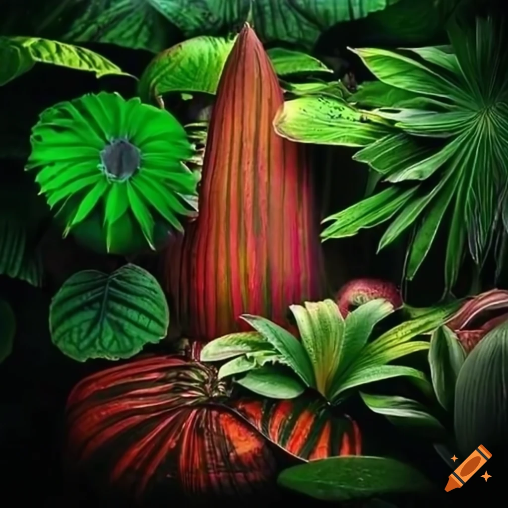 Surreal garden with exotic plants