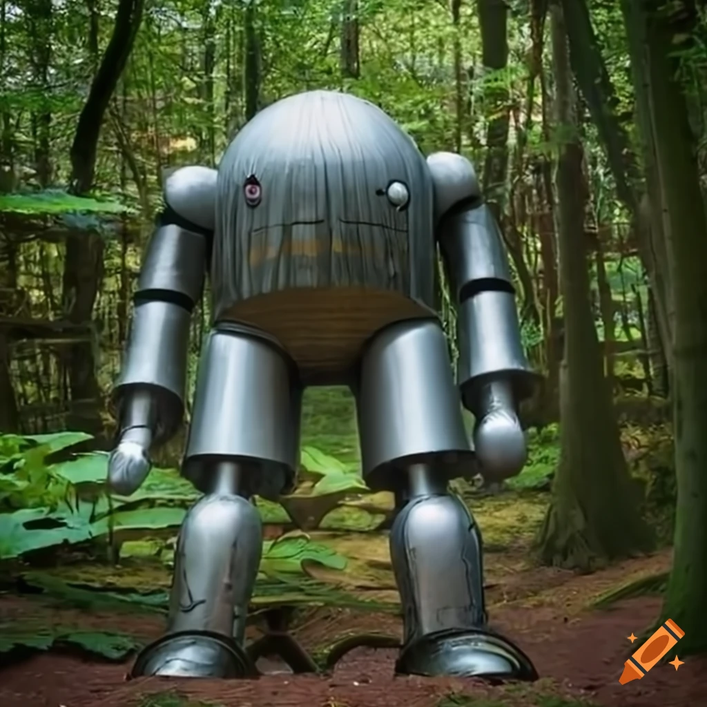 Fantasy robot covered in moss in a forest on Craiyon