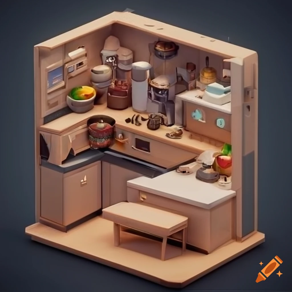 Isometric kitchen in borderlands game style on Craiyon