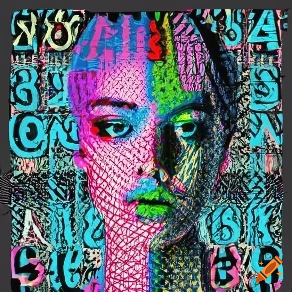 Surreal neo-pop portrait with spraypaint and grunge aesthetic on Craiyon