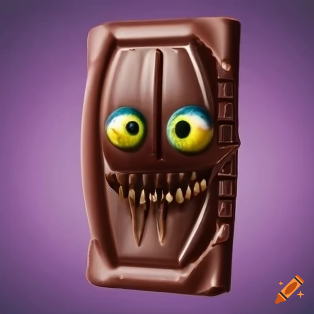 Image of a chocolate bar mimic with sharp teeth on Craiyon