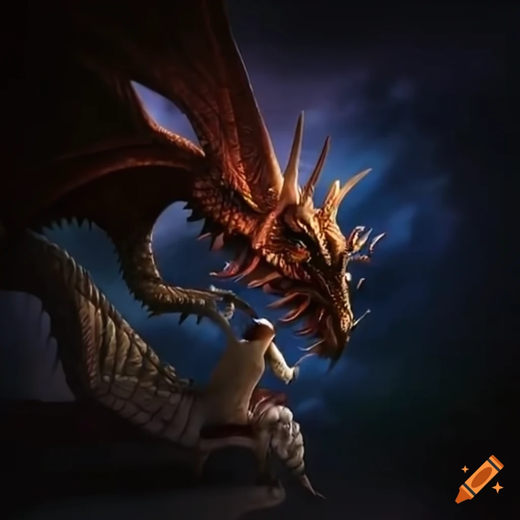 Image of a human scientist riding on top of a dragon