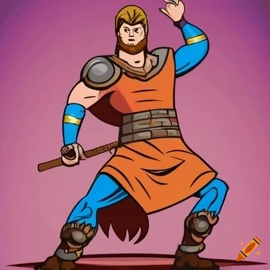 Cartoon illustration of a brave warrior