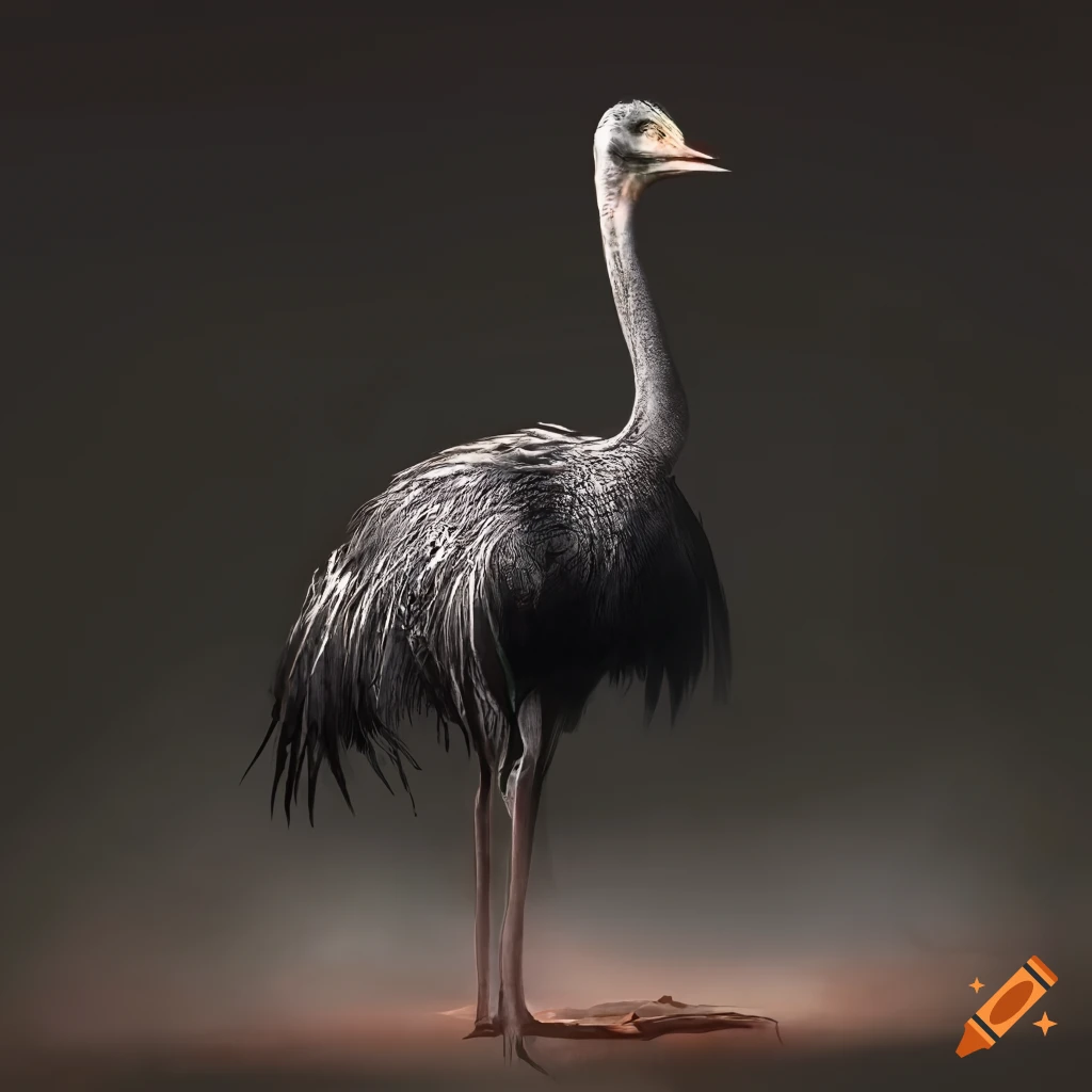 Concept art of a hybrid crane-ostrich