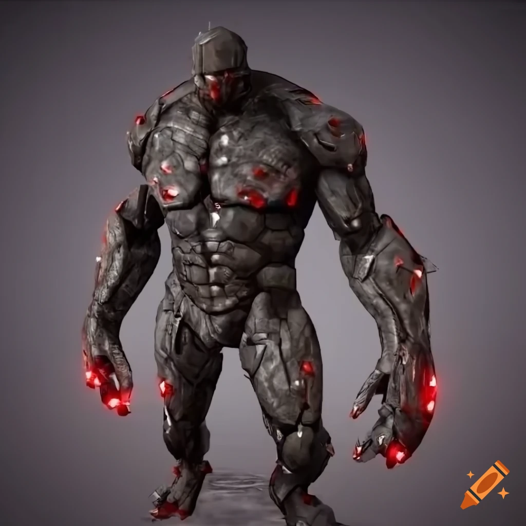 Powerful golem with intricate armor and lifelike textures on Craiyon