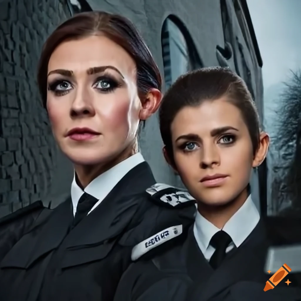 Photograph of two policewomen hugging on Craiyon