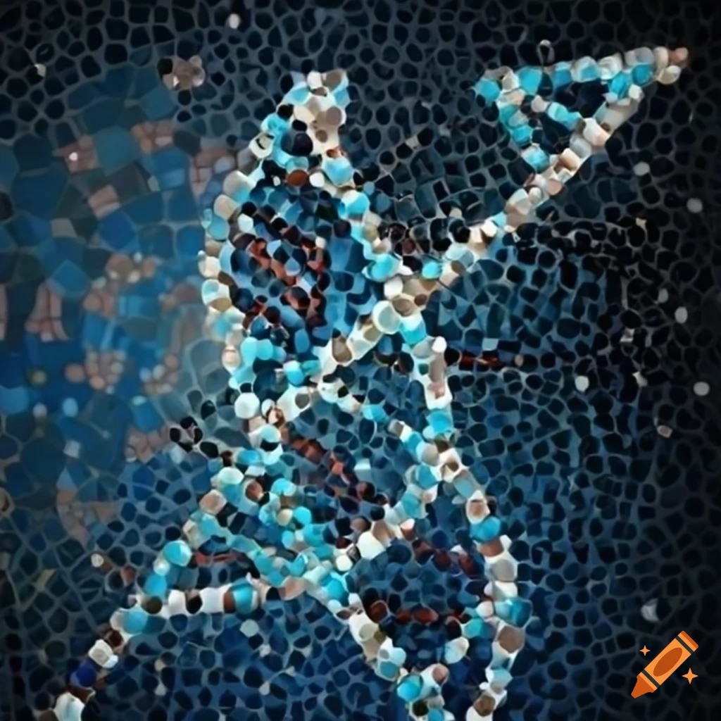 Mosaic art depicting DNA and molecules on Craiyon