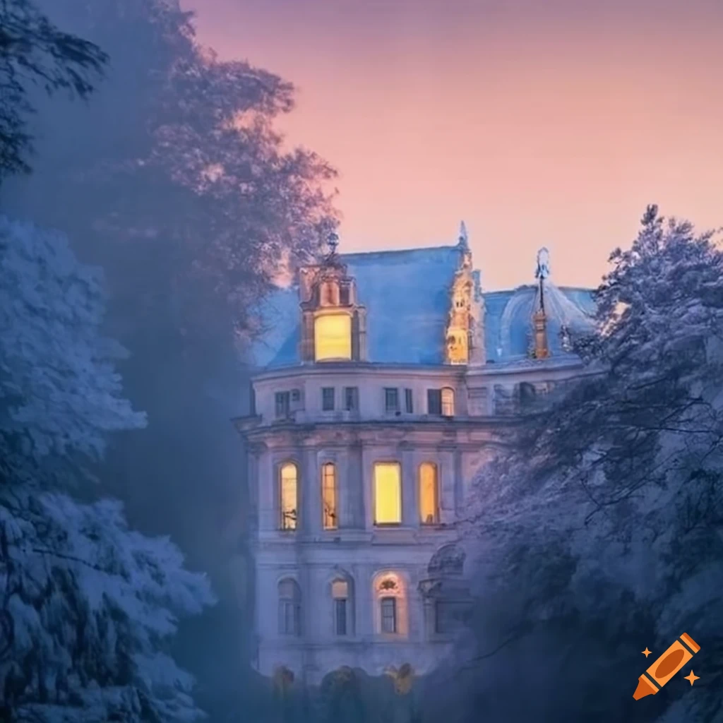 Neoclassical landscape painting with a house and a beautiful sky on Craiyon