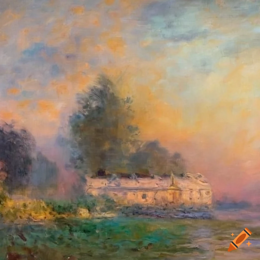Monet's painting of a garden house with a beautiful sky