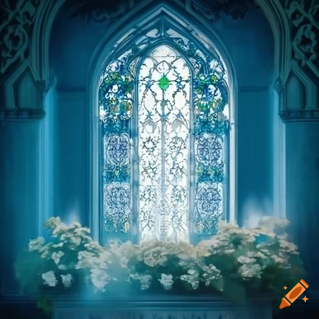 Bluebaroque gothic window with ornaments background wall on Craiyon