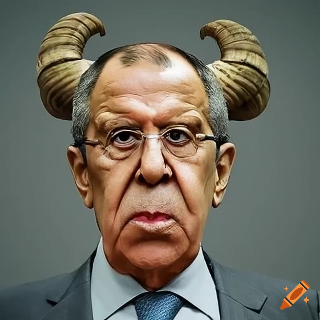 Ram horns on lavrov's head