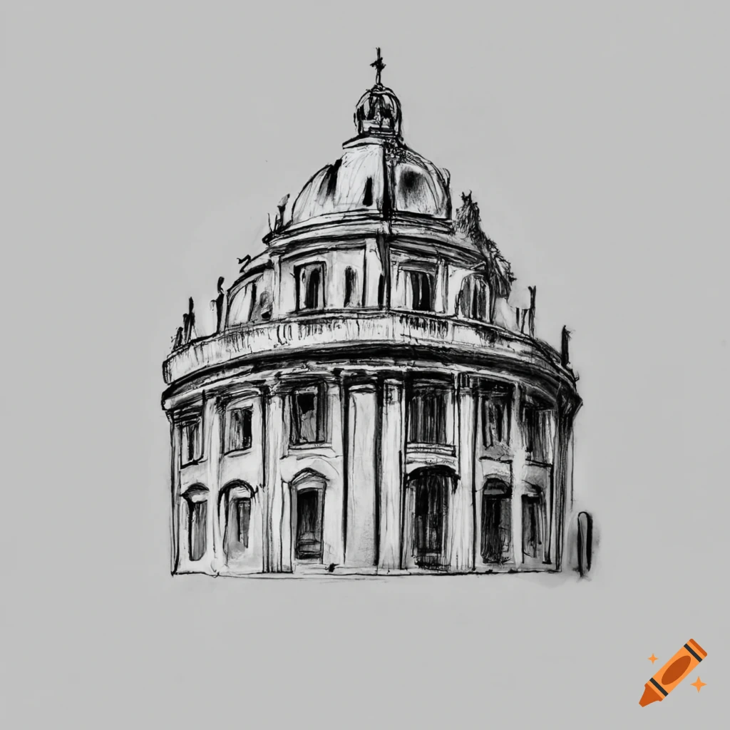 Charcoal drawing of the radcliffe camera building on Craiyon